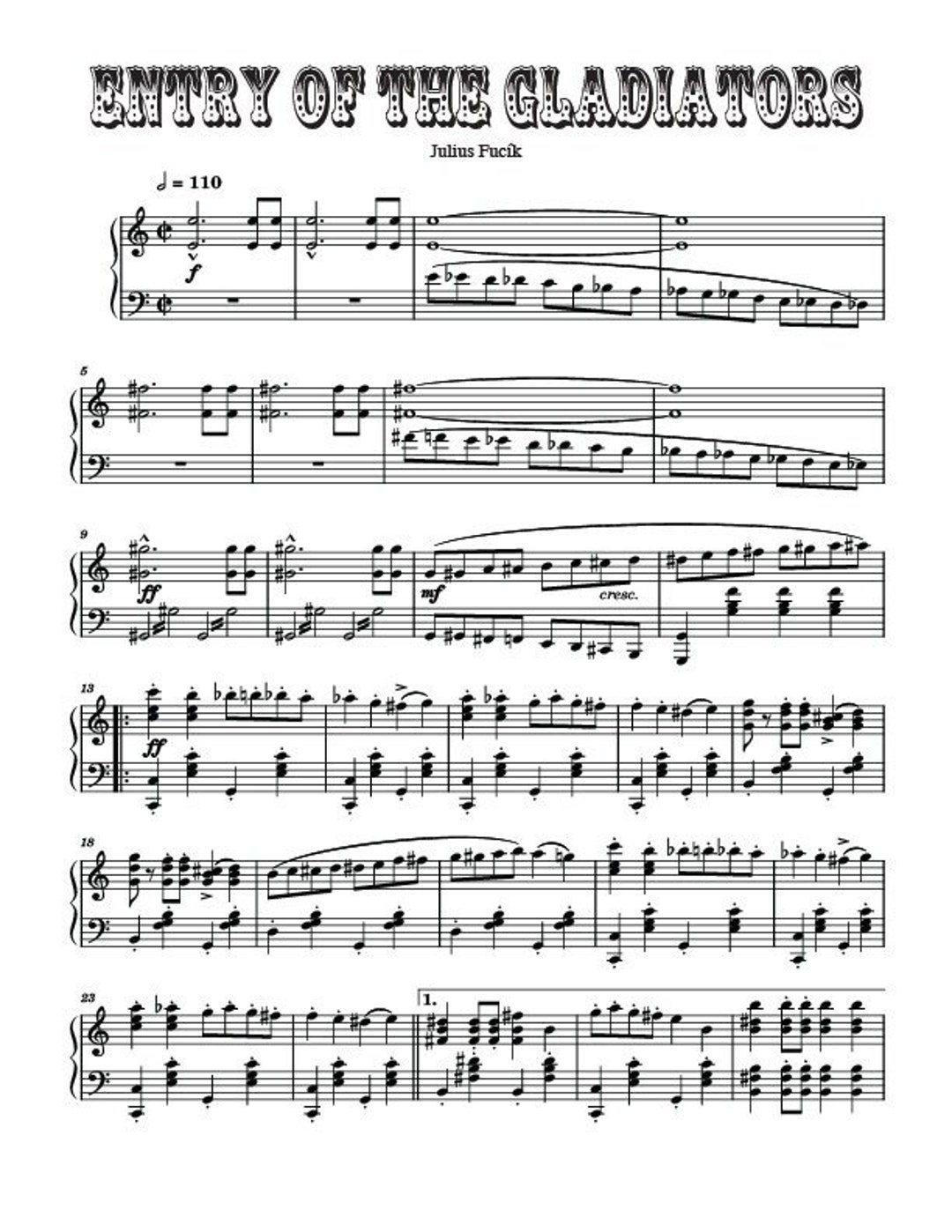 Entry of the Gladiators Piano Sheet Music Full Piano Arrangement by ...