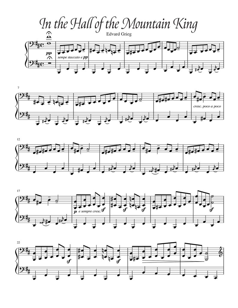 In the Hall of the Mountain King Sheet Music – Grieg Piano Solo PDF – Printable Classical Music ...