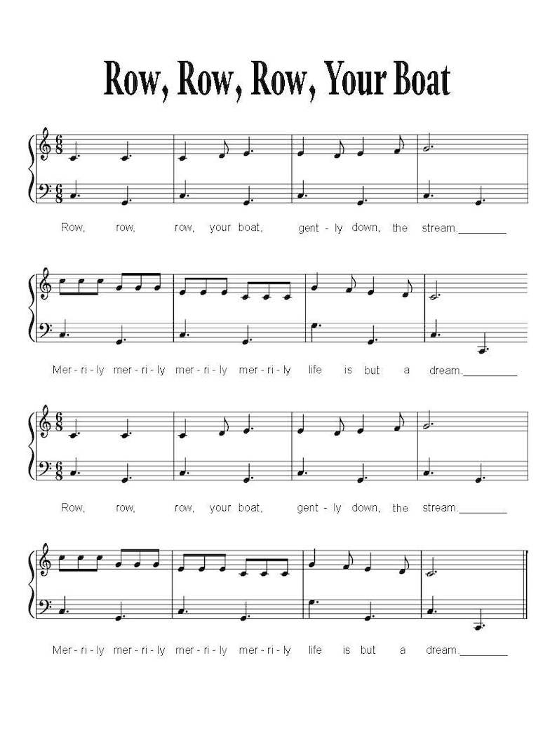 Row Row Row Your Boat Sheet Music - Easy Piano, Beginner Music ...