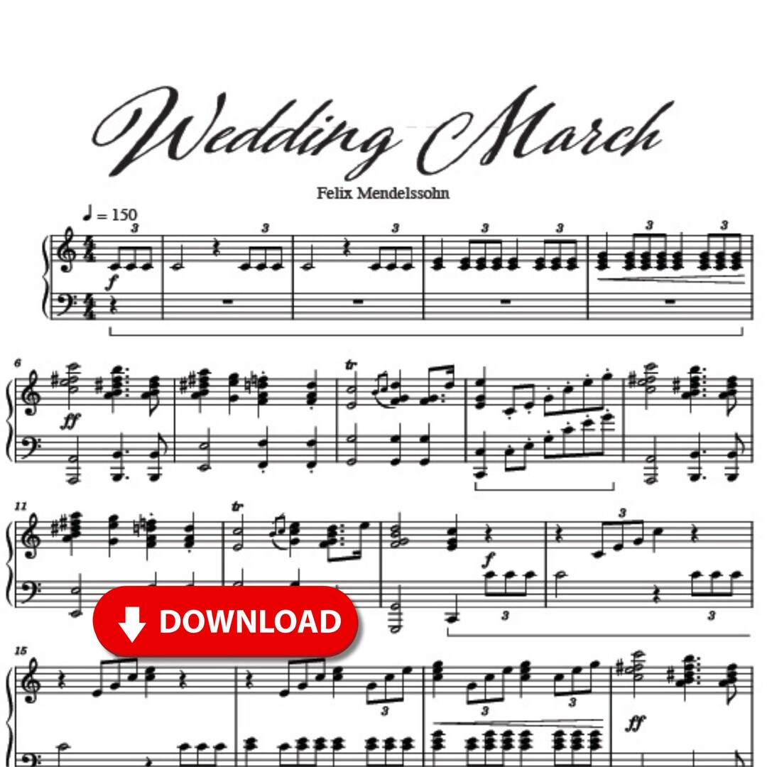 Wedding March Piano Sheet Music Printable PDF Mendelssohn Easy to ...