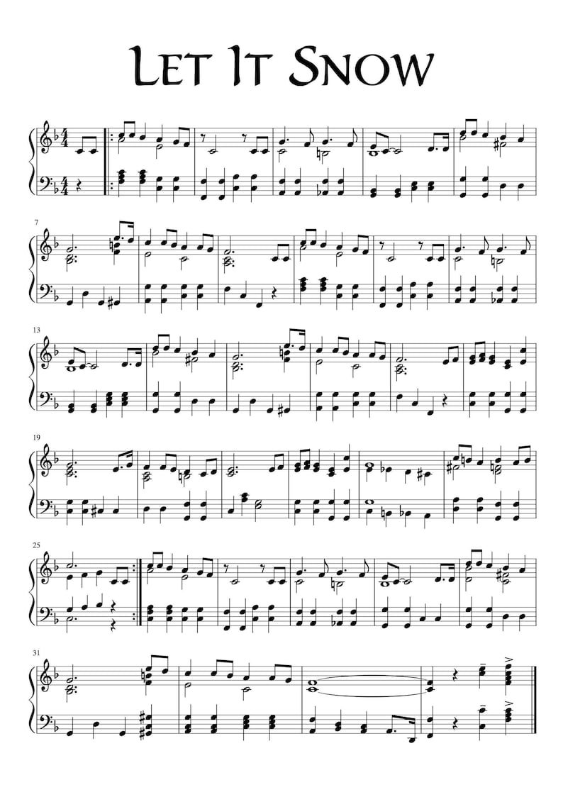 Let It Snow: Easy Christmas Piano Sheet Music (PDF Digital Download) - Etsy