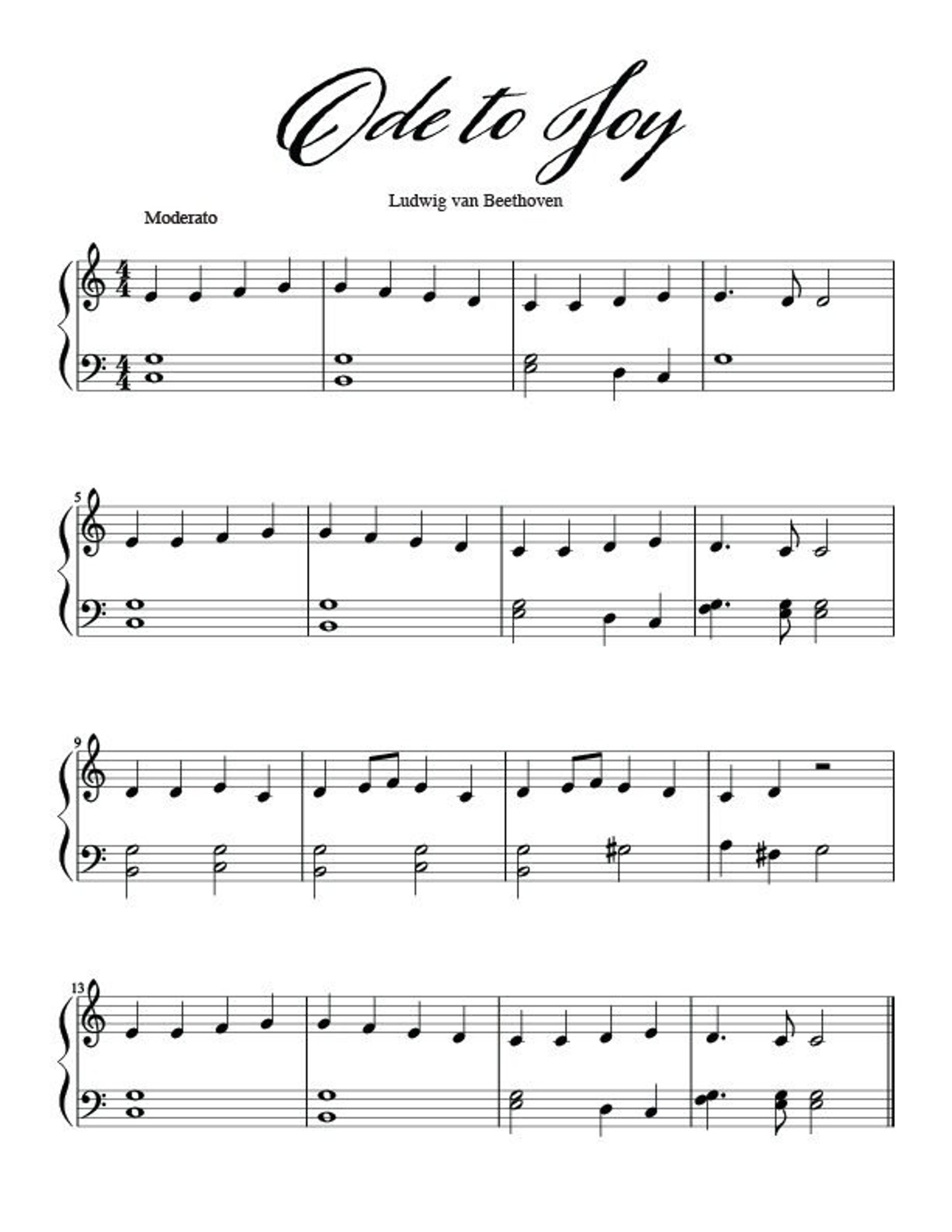 Ode to Joy Piano Sheet Music: Beginner Edition (PDF Digital Download ...