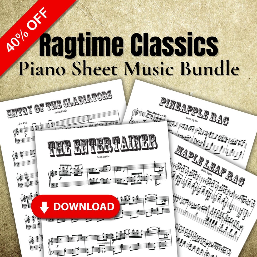 Ragtime Piano Sheet Music Bundle Printable PDF the Entertainer Maple ...