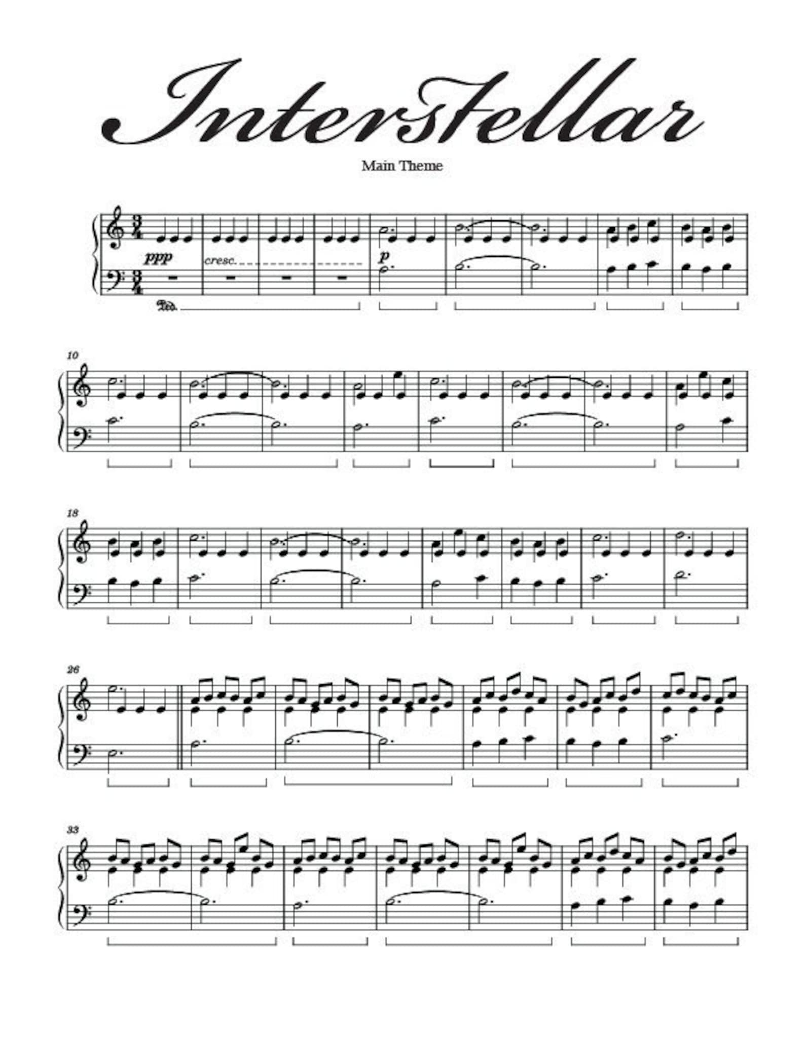 Interstellar Main Theme Piano Sheet Music: Full Arrangement (PDF ...