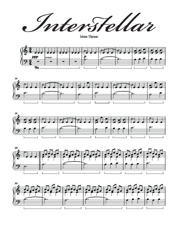 Interstellar Main Theme Piano Sheet Music: Full Arrangement (PDF Digital Download) - Etsy