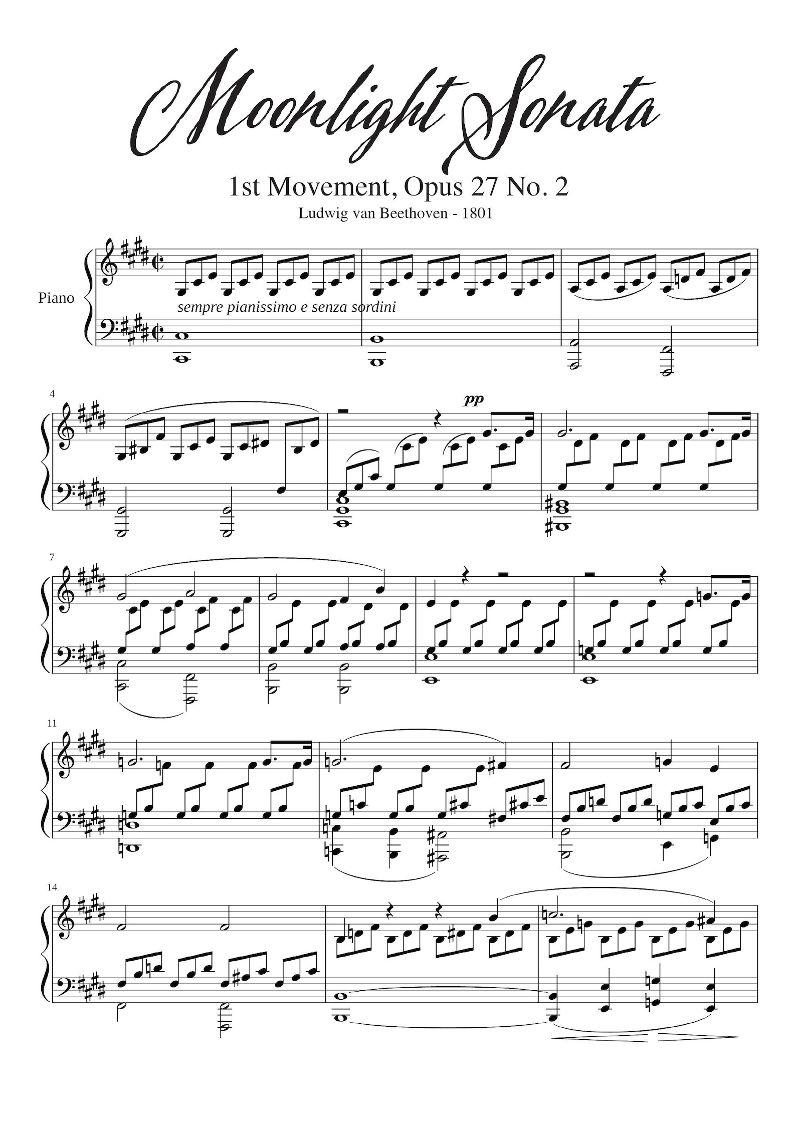 Moonlight Sonata 1st Movement Sheet Music – Beethoven Piano Solo PDF ...