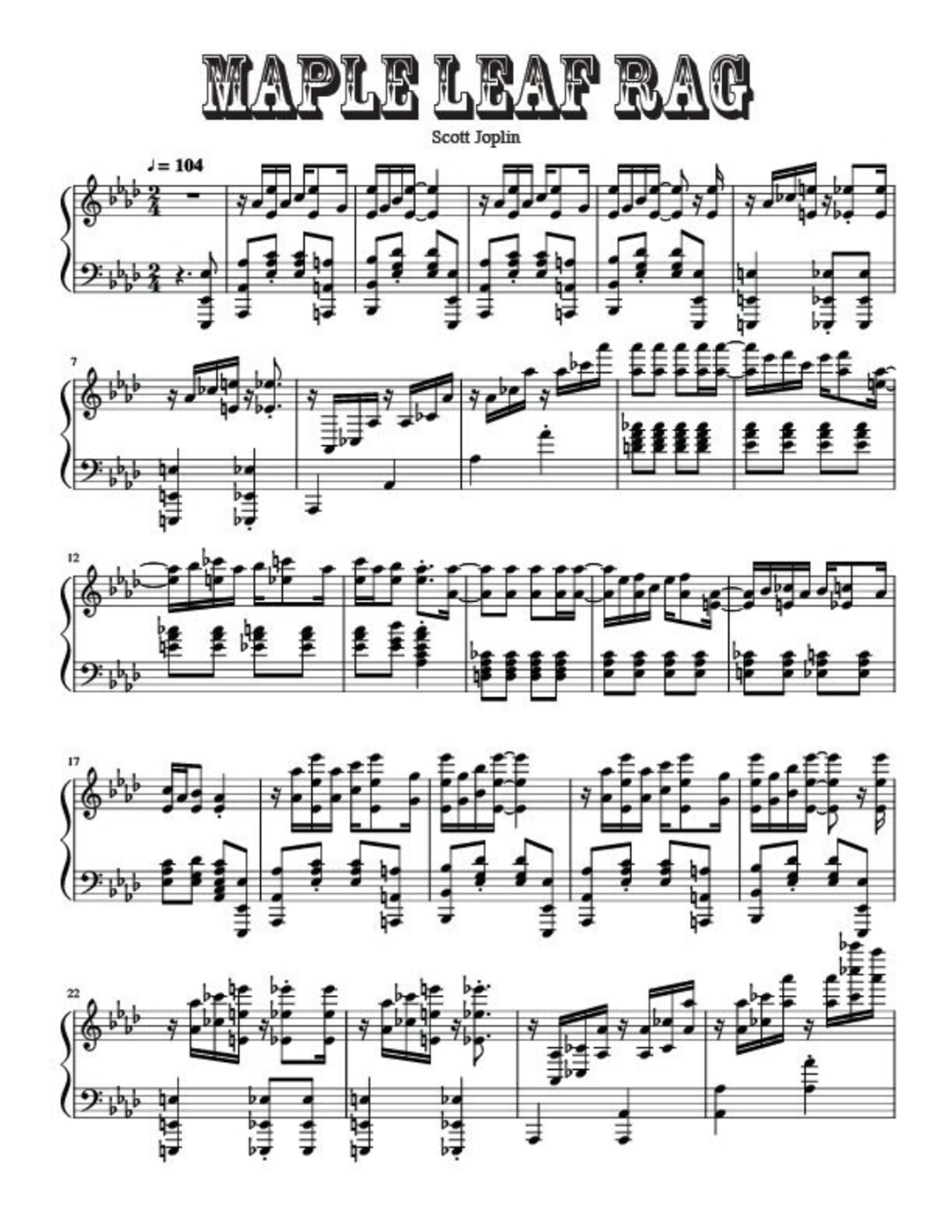 Maple Leaf Rag Sheet Music Full Piano Arrangement by Scott Joplin PDF ...