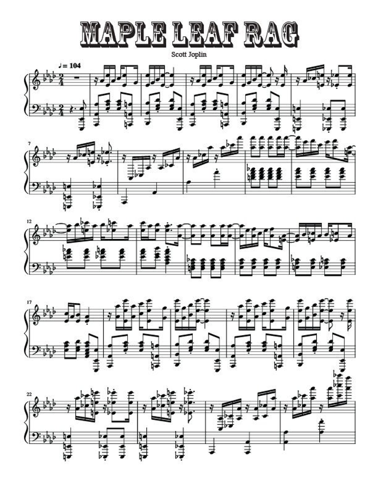 Maple Leaf Rag Sheet Music Full Piano Arrangement by Scott Joplin PDF ...
