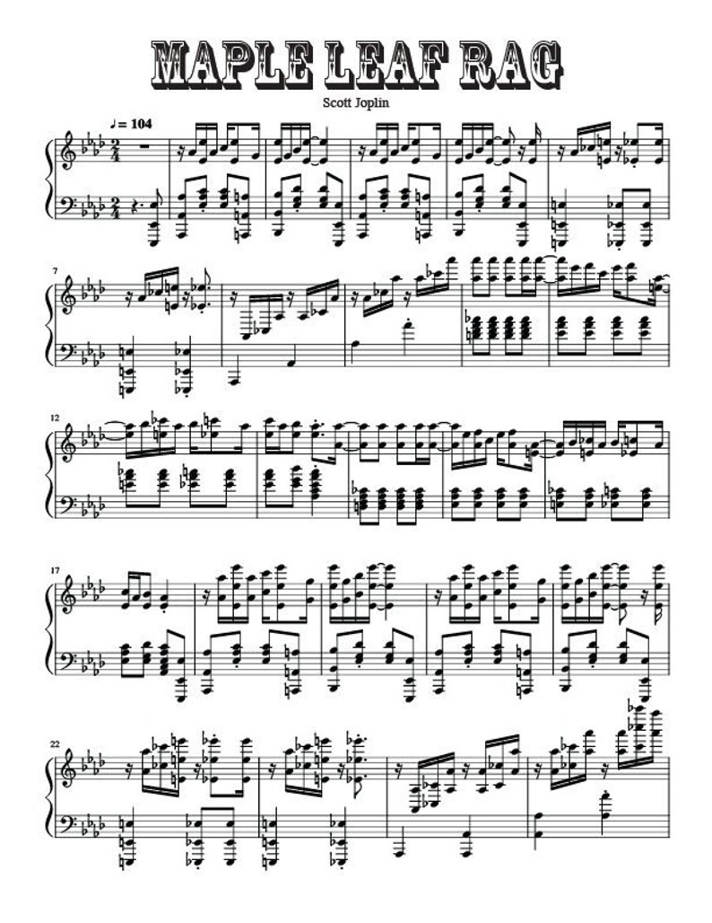 Maple Leaf Rag Sheet Music Full Piano Arrangement by Scott Joplin PDF ...