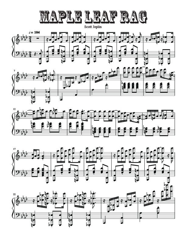 Maple Leaf Rag Sheet Music Full Piano Arrangement by Scott Joplin PDF Digital Download - Etsy