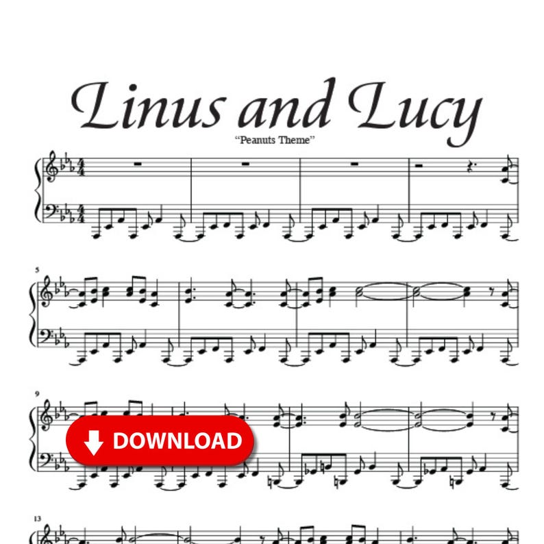 Linus and Lucy Piano Sheet Music: Peanuts Theme (digital Download) - Etsy