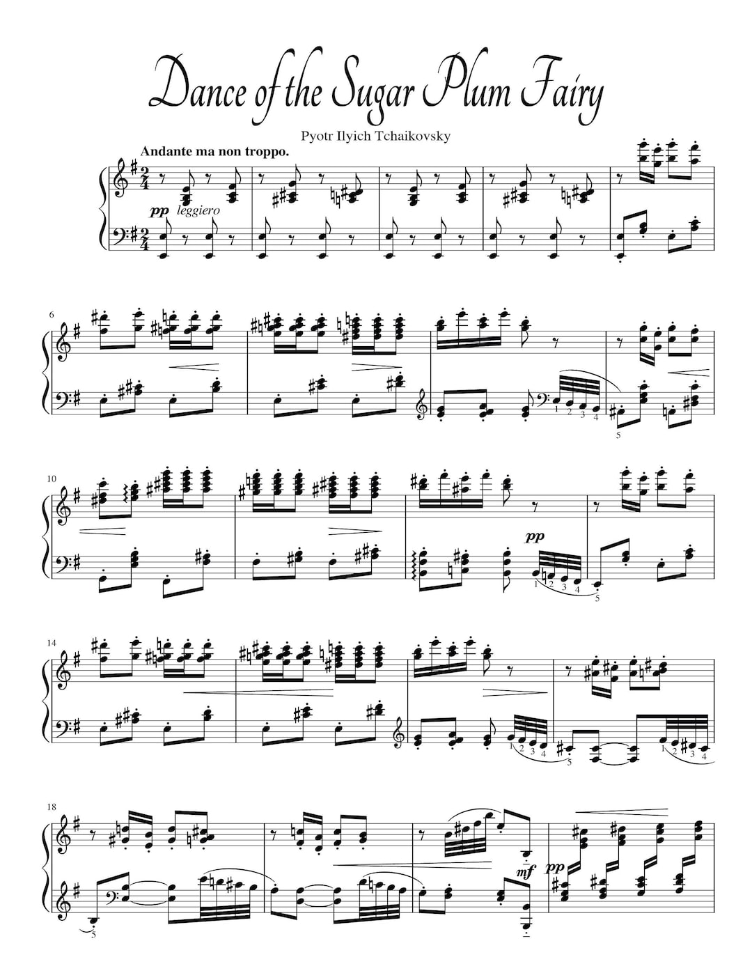Dance of the Sugar Plum Fairy Sheet Music Full Piano Arrangement by ...