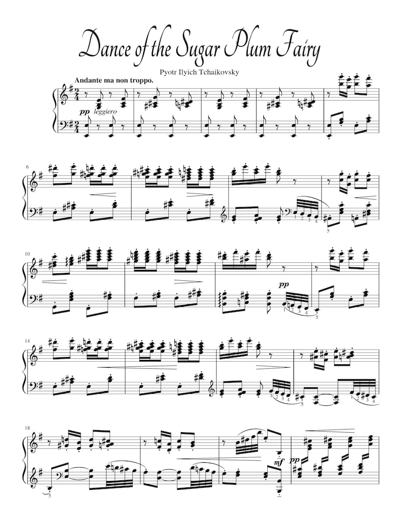 Dance of the Sugar Plum Fairy Sheet Music Full Piano Arrangement by Pyotr Ilyich Tchaikovsky ...