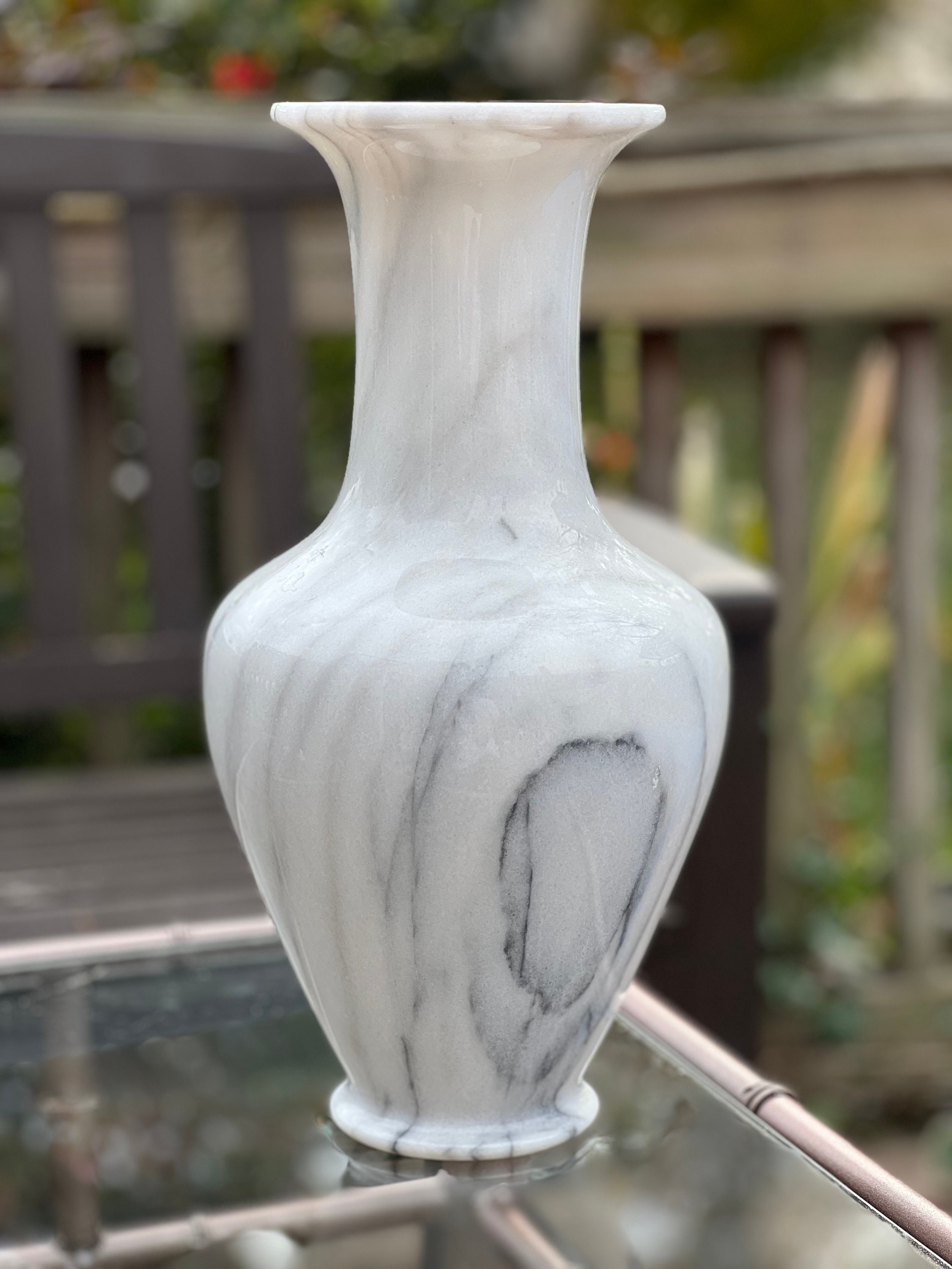 White Marble Vase | Over a Foot Tall | Solid Marble Vase | Large 14 ...