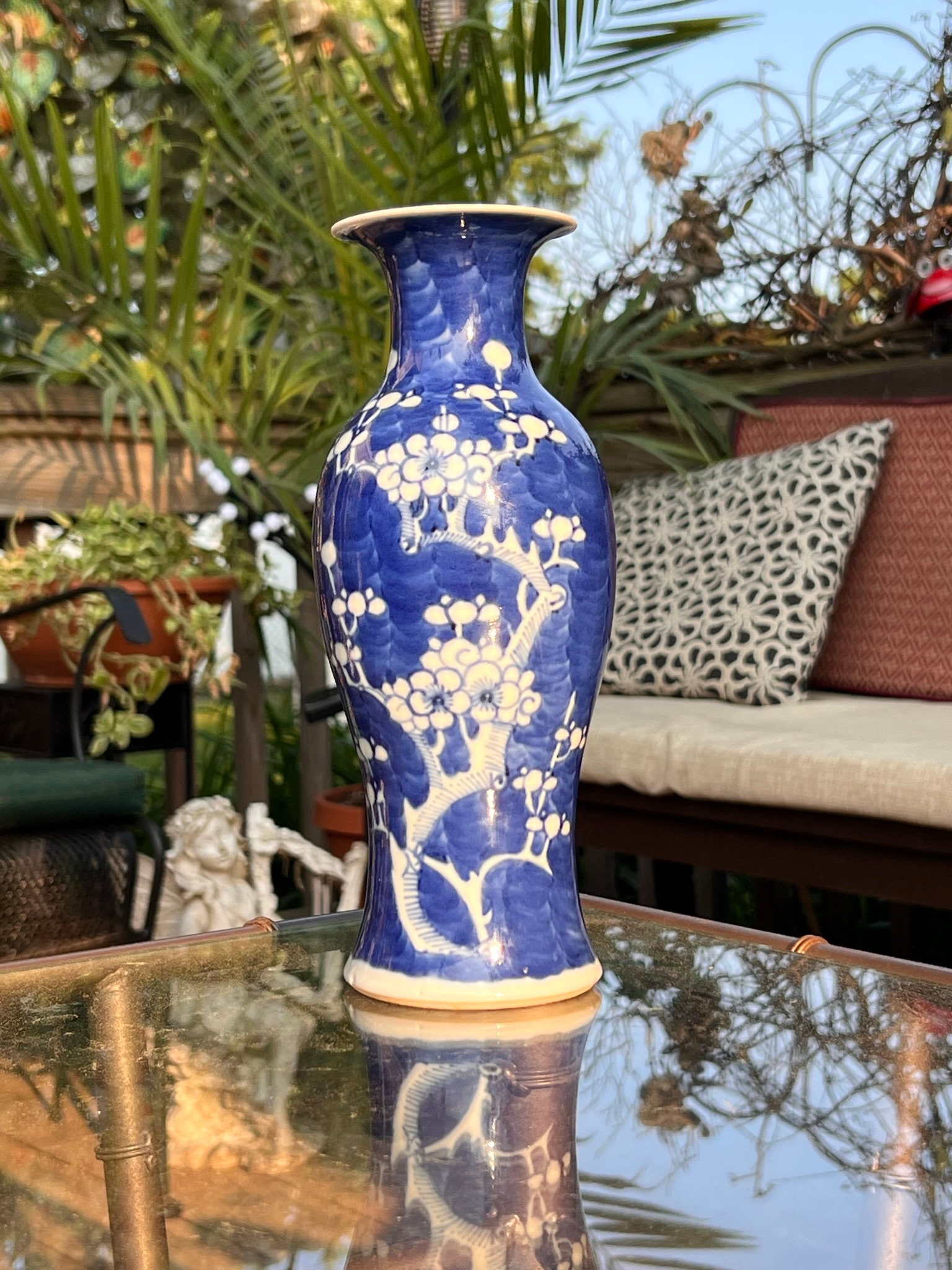 Kangxi Style Cobalt Blue & White Prunus Baluster Vase | Double Ring ...