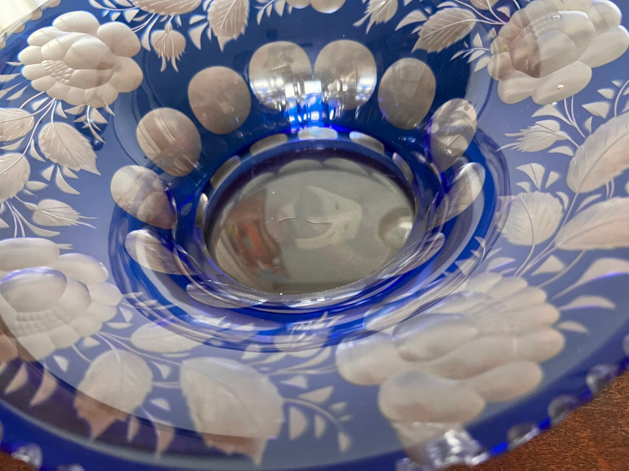 Cobalt Blue Bohemian Glass Centerpiece | Large 11” Cut-to Clear Crystal ...