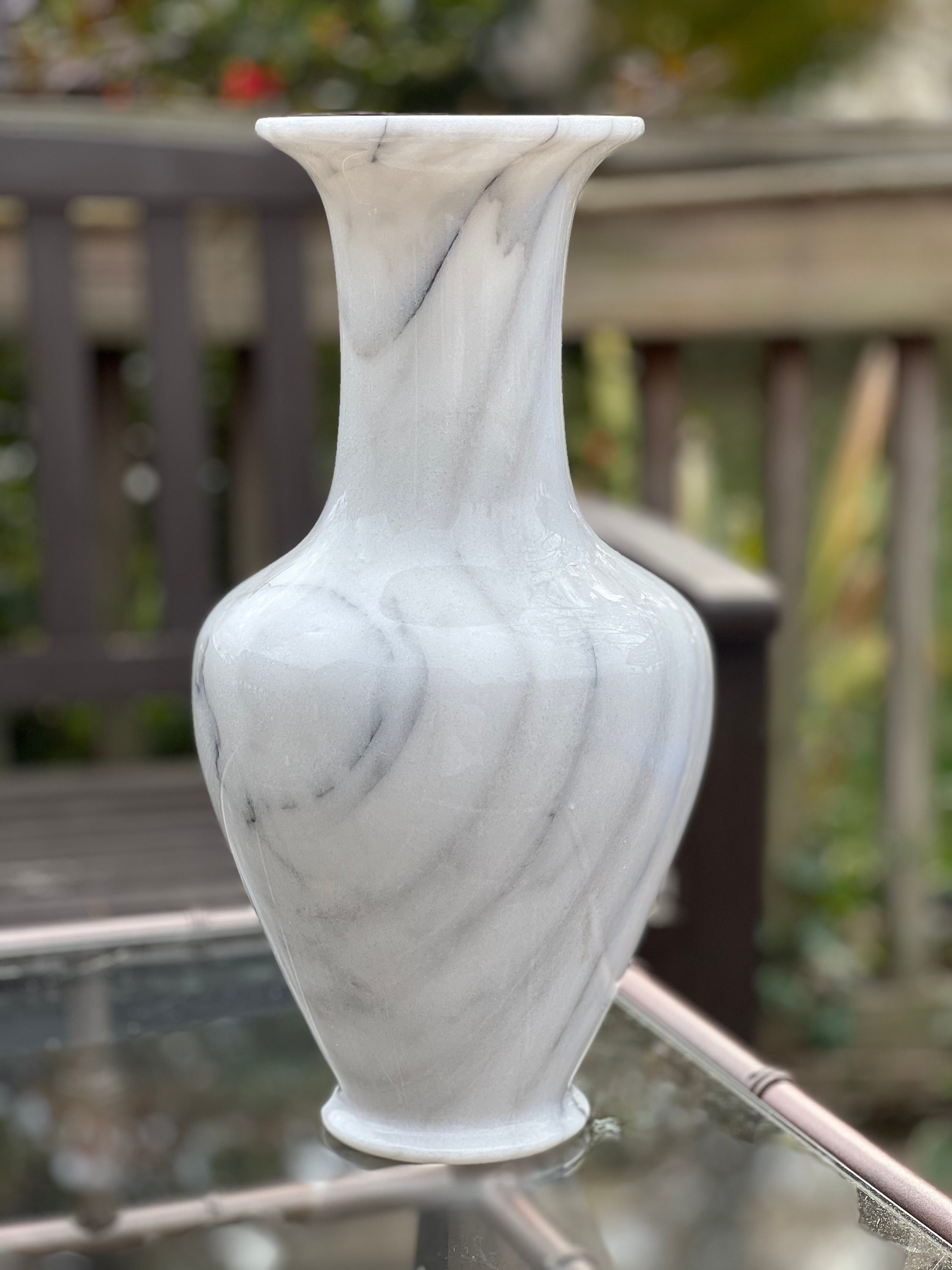 White Marble Vase | Over a Foot Tall | Solid Marble Vase | Large 14 ...