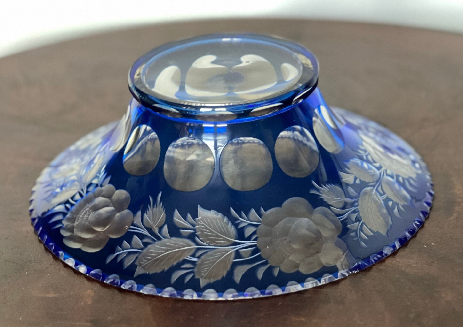 Cobalt Blue Bohemian Glass Centerpiece | Large 11” Cut-to Clear Crystal ...