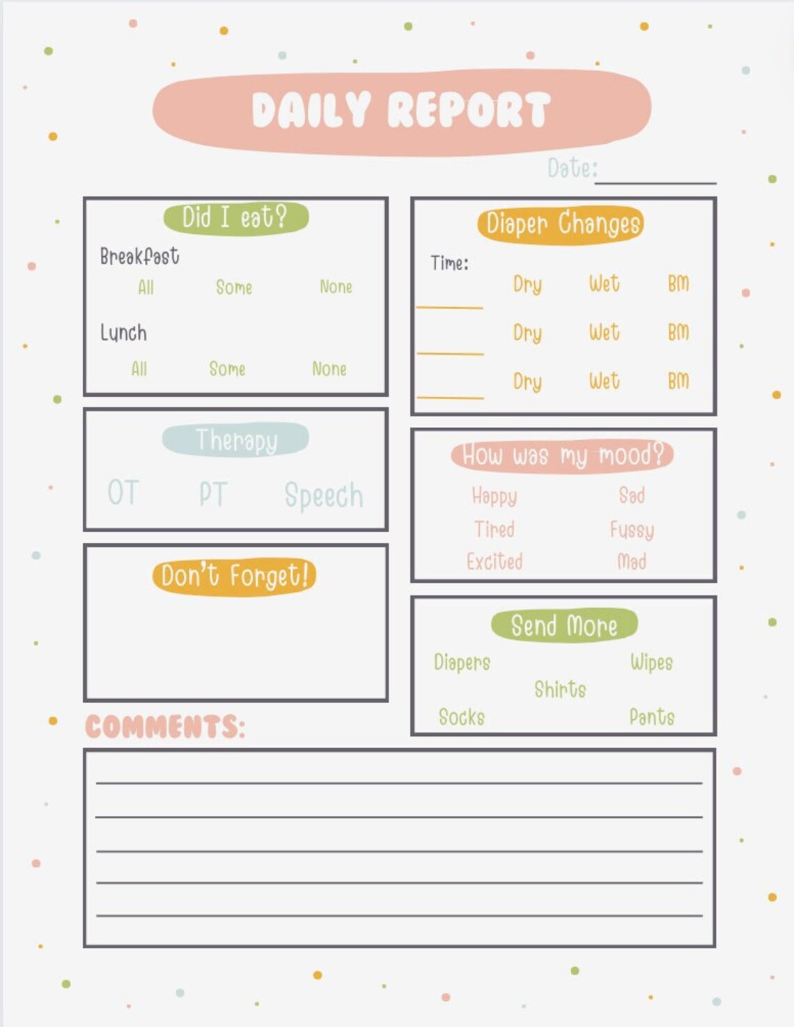 Daily Report- Preschool, School, Communication, Parent, Teacher - Etsy