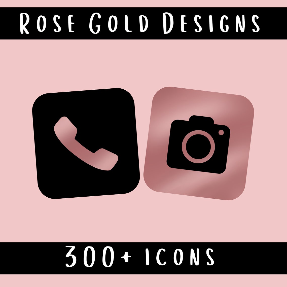 Ios App Icons Rose Gold & Black Theme With Widgets and - Etsy