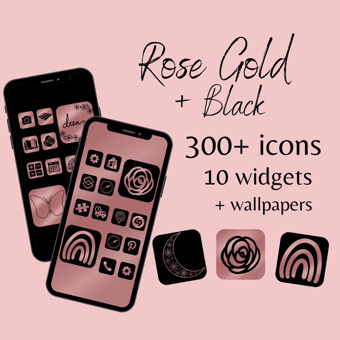 Ios App Icons Rose Gold & Black Theme With Widgets and Wallpapers ...