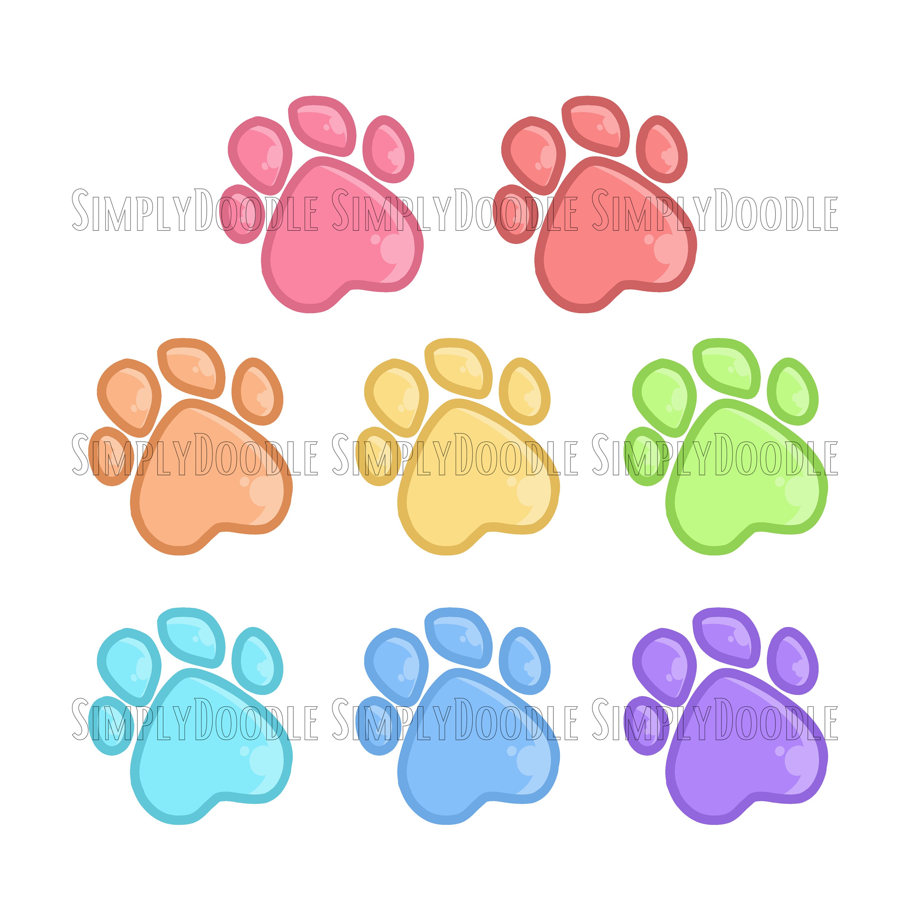 Rainbow Paw Prints Clipart Colorful Paw Prints Cute | Etsy