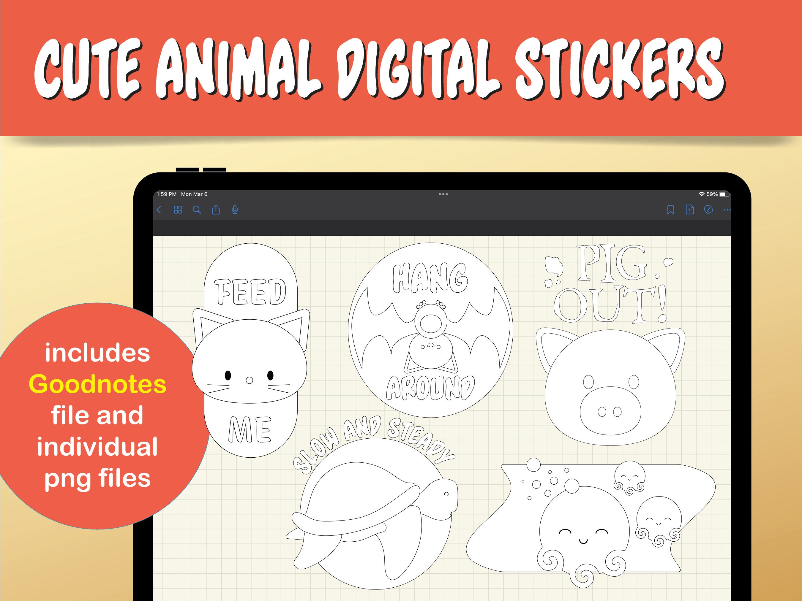 Cute Animal Digital Sticker Pack Digital Planner Pre Cropped Goodnotes ...