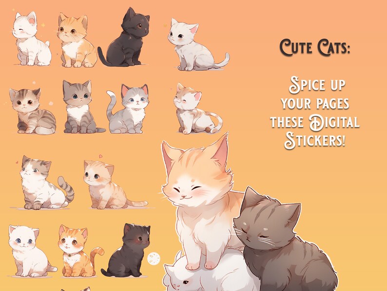 110 Cute Cats Digital Sticker Set Perfect for Digital - Etsy