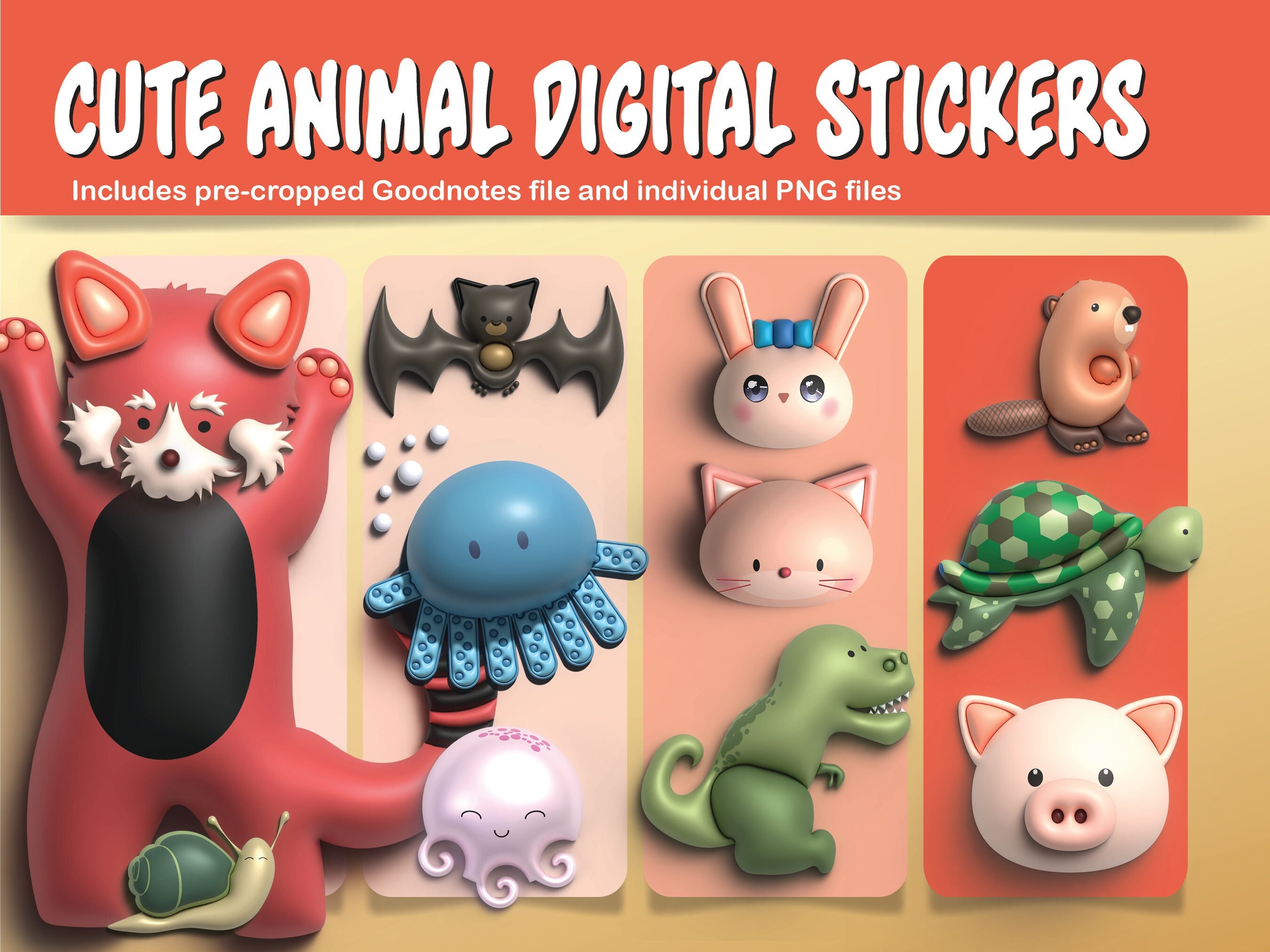 Cute Animal Digital Sticker Pack | Digital Planner | Pre Cropped ...