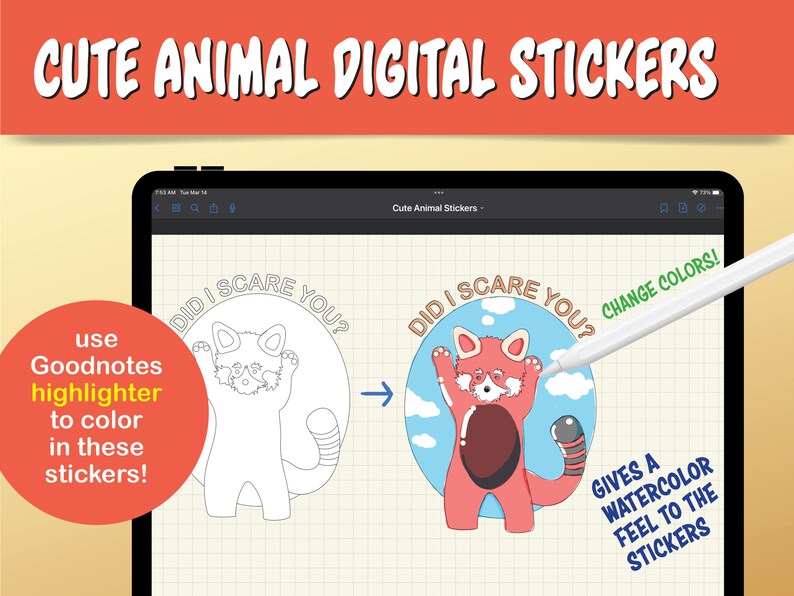 Cute Animal Digital Sticker Pack Digital Planner Pre Cropped Goodnotes ...