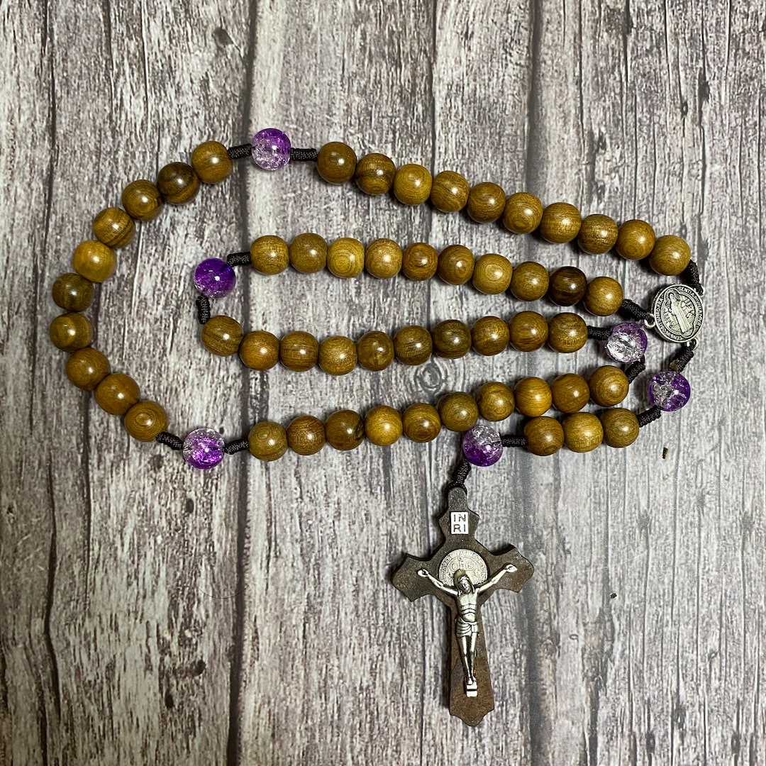 Catholic Rosary Crafted by Combining Wood and Gemstone Beads, Paracord ...
