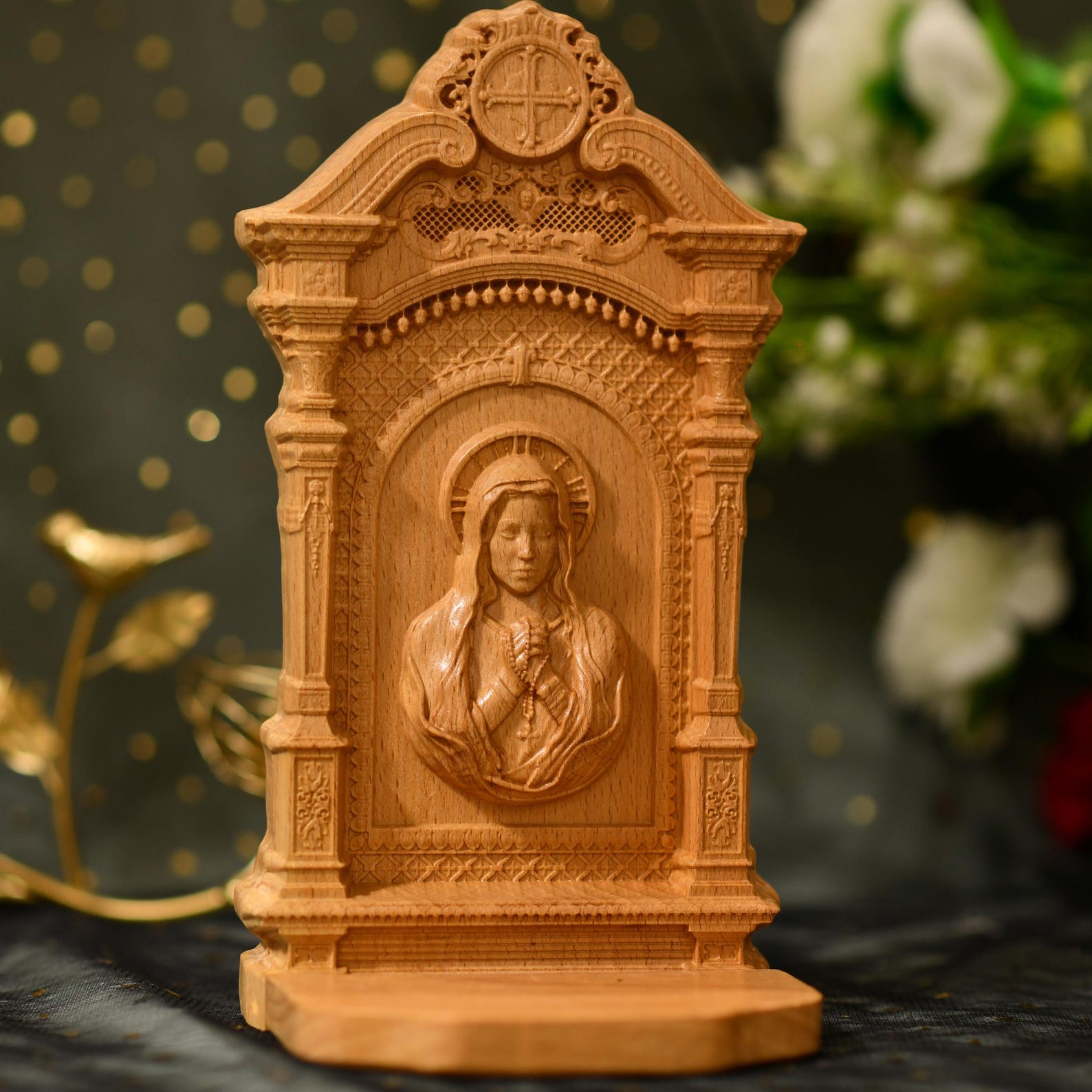 Virgin Mary Praying Wooden Altar Catholic Altar Religious Home Decor ...