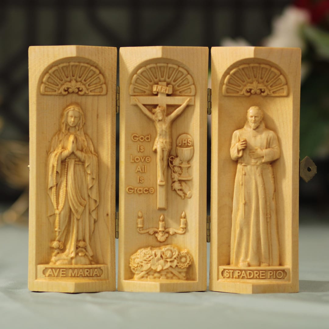 Catholic Triptych of Our Lady- Jesus Christ / St. Padre Pio Catholic ...