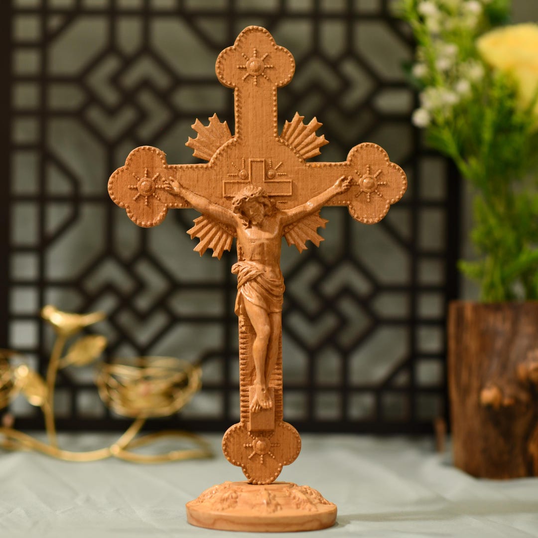 Christ Crucifix Solid Wood Religious Wall Wooden Cross Jesus Crucifix ...