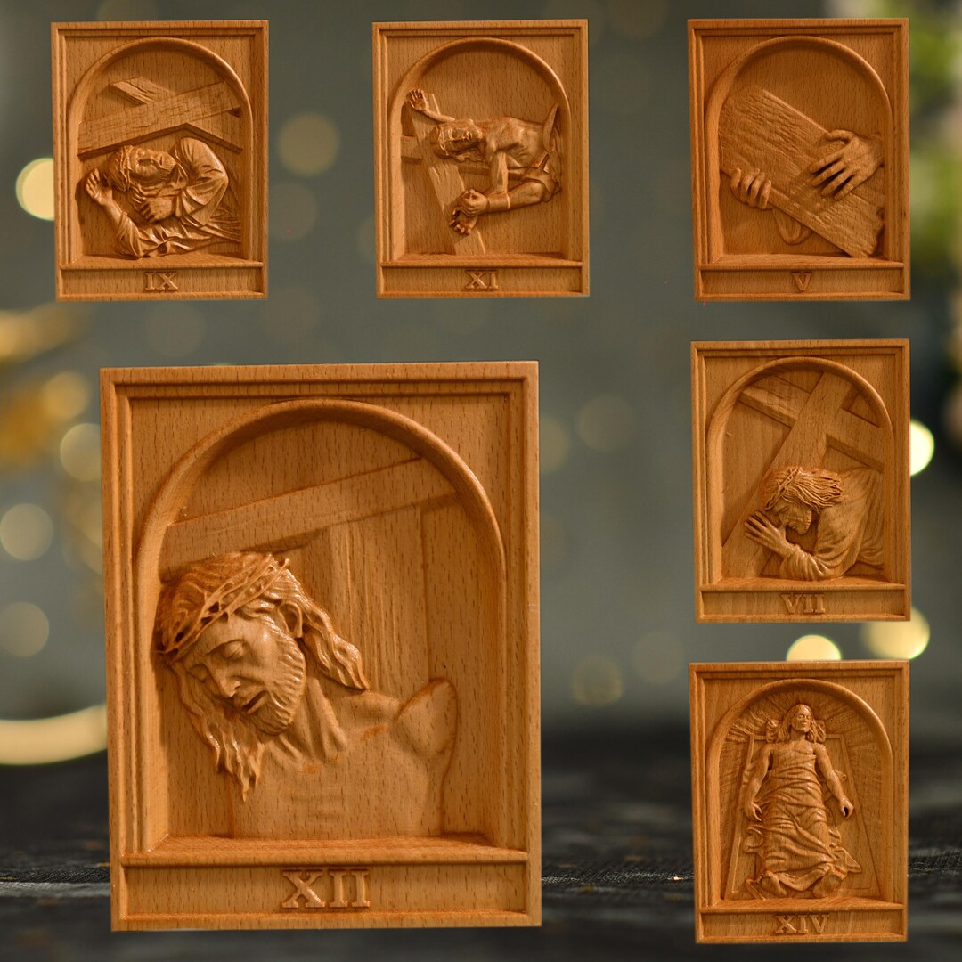A Set of 15 Minimalistic Wooden Stations of the Cross Unique Gifts Wood ...