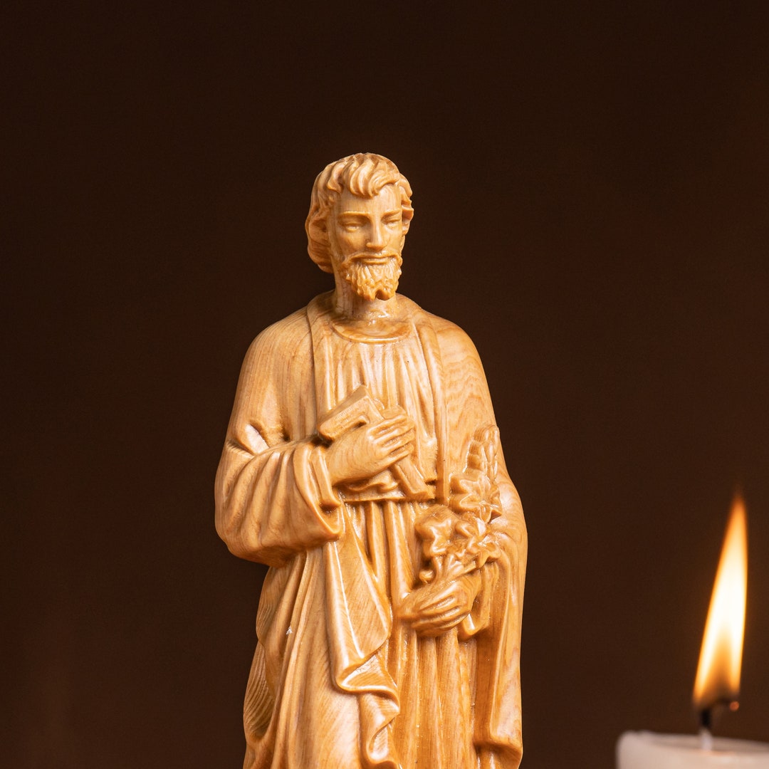 St Joseph the Worker Statue Wood Carving Handmade Home Decor Christian ...
