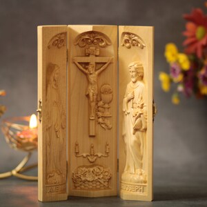 Prayer Altar Jesus Christ/ Saint Joseph/ Our Lady Catholic Triptych ...