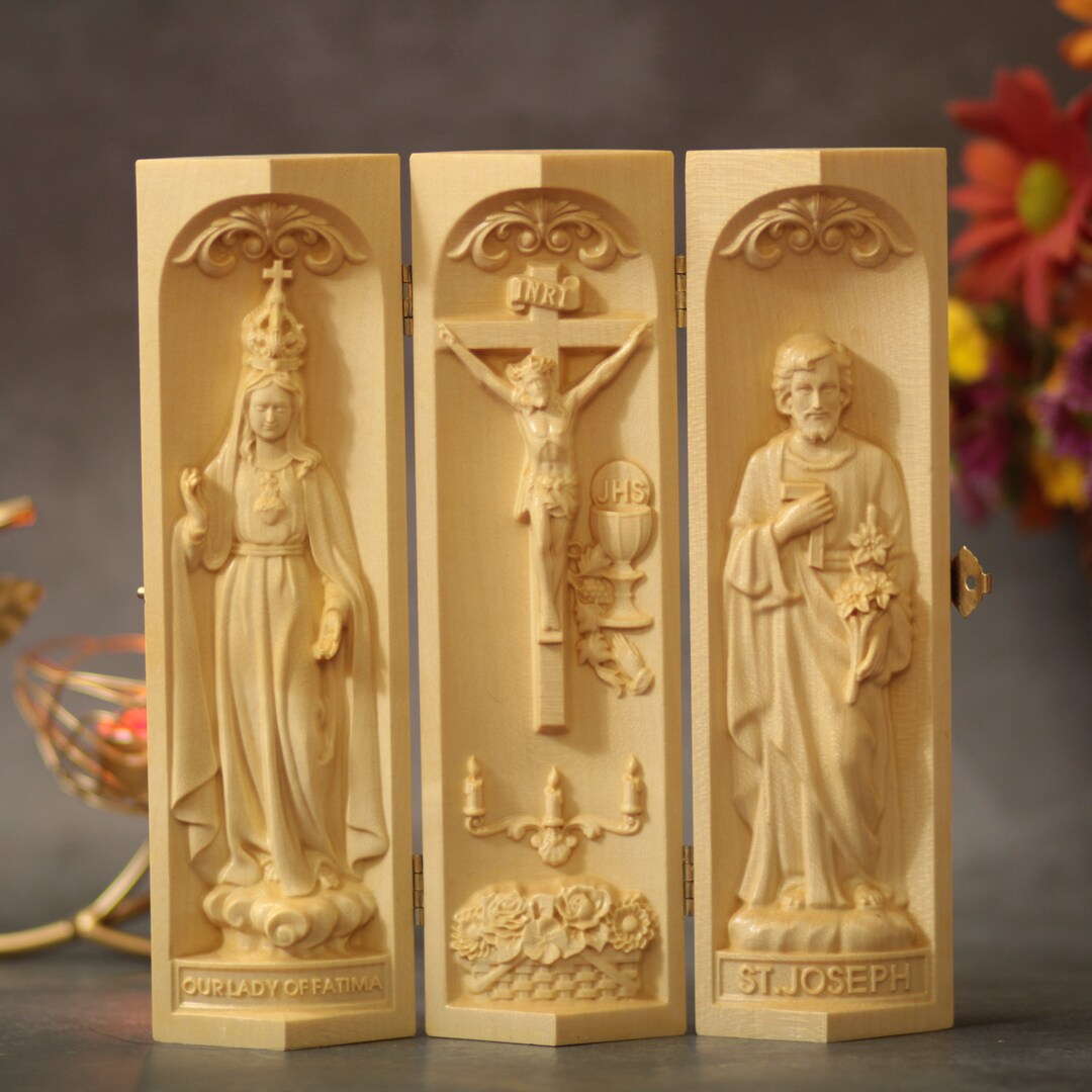 Wooden Catholic Altar Jesus Christ/ Saint Joseph/ Our Lady of Fatima ...