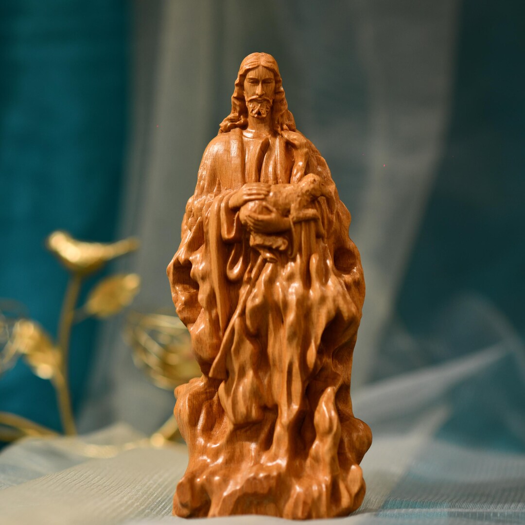 The Religious Artwork of Jesus Carrying the Lamb Statue Religious ...