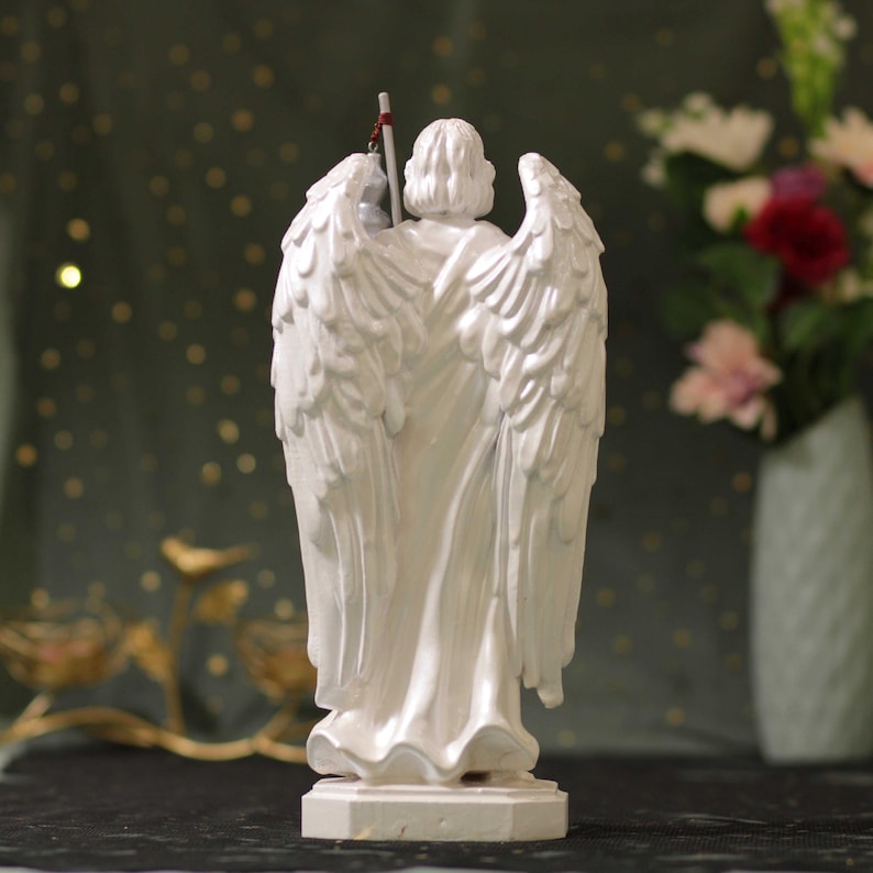 Archangel Raphael Wooden Statue – Pearl White Style | Catholic Decor ...