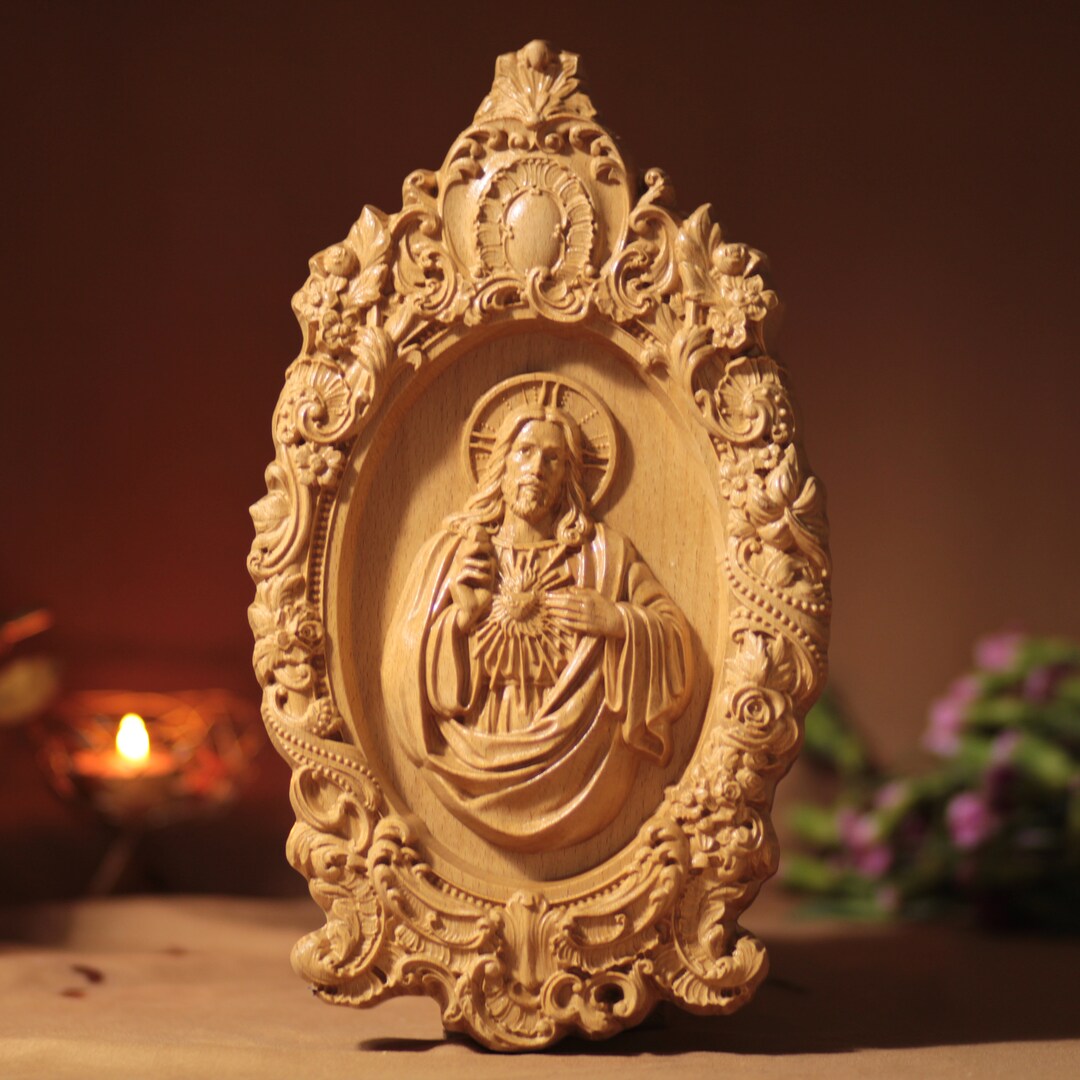 Sacred Heart of Jesus Wall Art Wooden Gift Catholic Icons Religious ...
