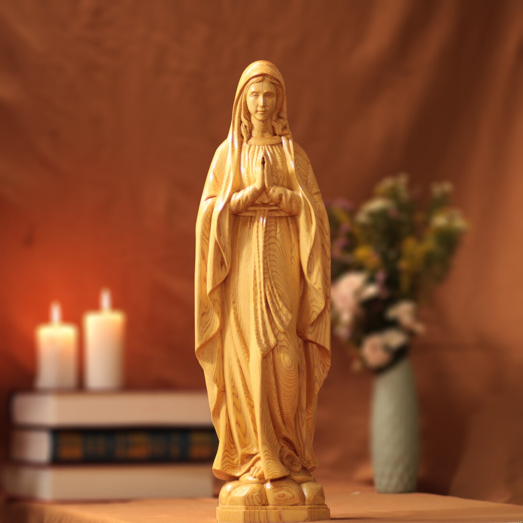 24 Inches Mother Mary Prayer Statue Wooden Catholic Statue Religious ...