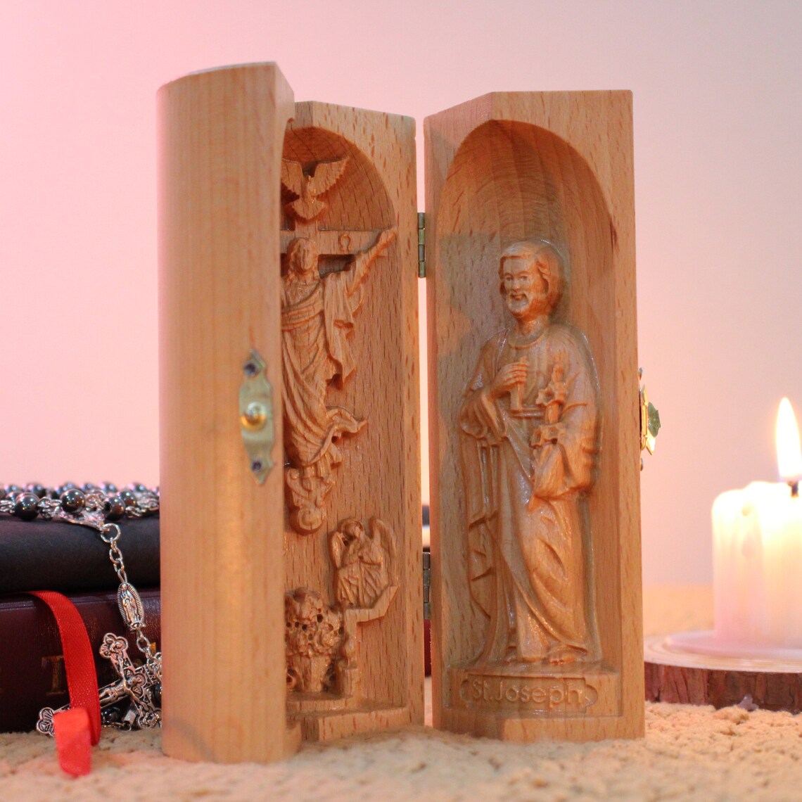 Home Portable Altar Table Catholic Triptych Art Wood Carving - Etsy