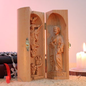 Home Portable Altar Table Catholic Triptych Art Wood Carving - Etsy