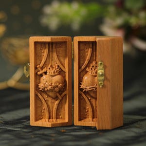 Catholic Wooden Triptych Sacred Heart of Jesus Mary Joseph Christian ...
