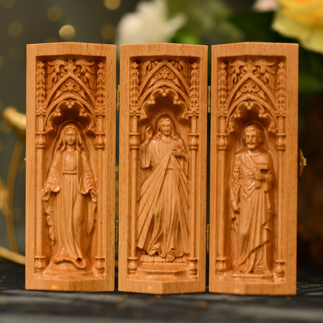Holy Family Catholic Triptych of the Virgin Mary Jesus Christ St Joseph Portable Altar Catholic ...