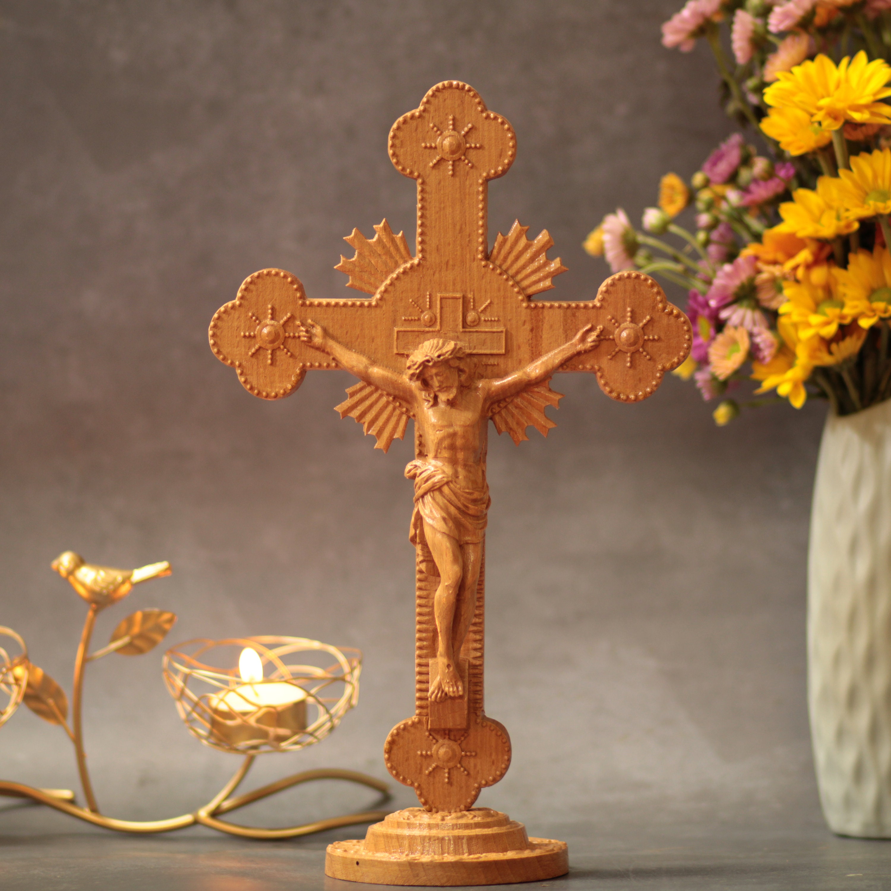 Christ Crucifix Solid Wood Religious Wall Wooden Cross Jesus Crucifix ...