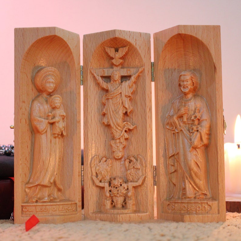 Home Portable Altar Table Catholic Triptych Art Wood Carving - Etsy