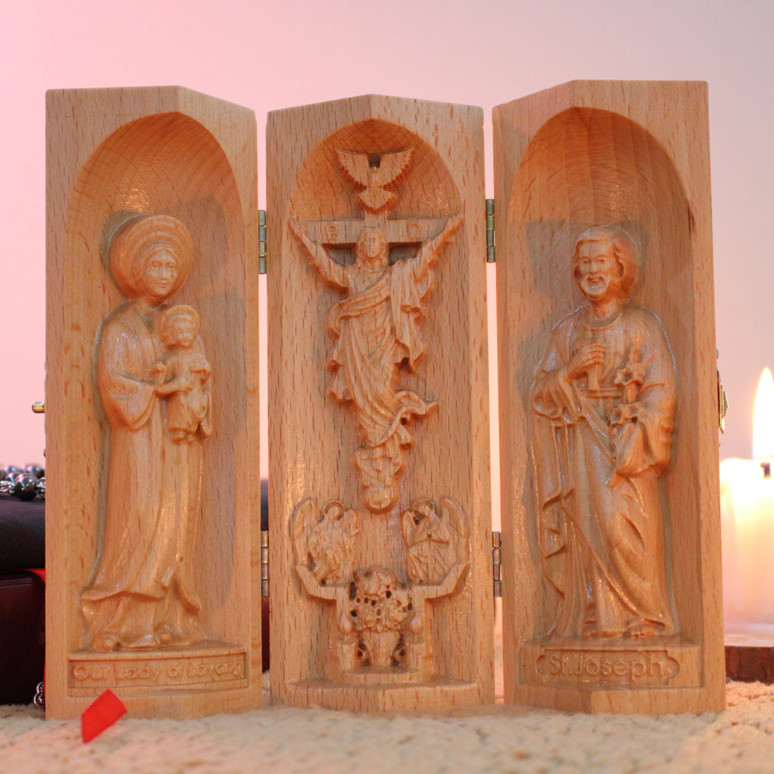 Home Portable Altar Table Catholic Triptych Art Wood Carving Catholic ...