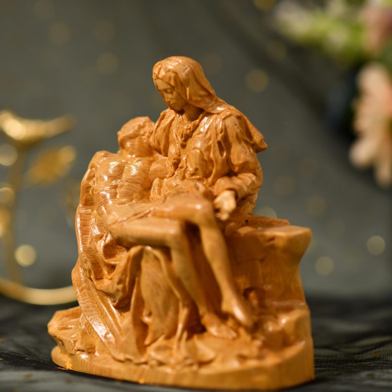 La Pieta by Michelangelo Wooden Statue Catholic Carving Virgin Mary ...